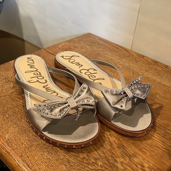 Sam Edelman | Shoes | Sam Edelman Gray Satin Flip Flops With Silvertone ...